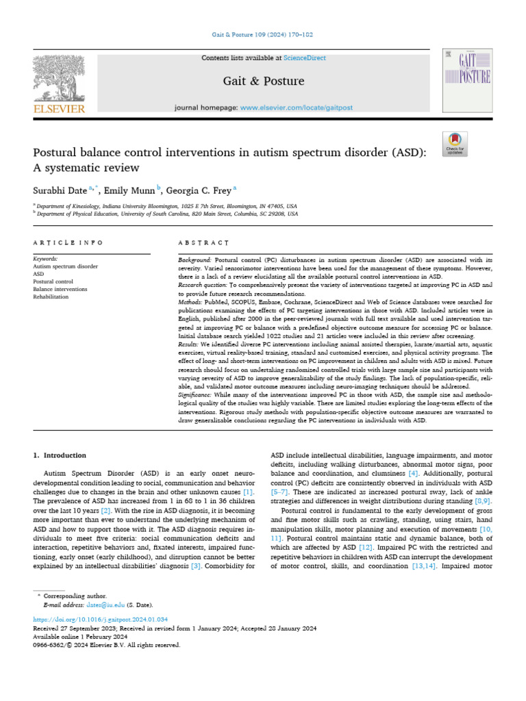 Postural Balance Control Interventions in Autism Spectrum Disorder (ASD ...
