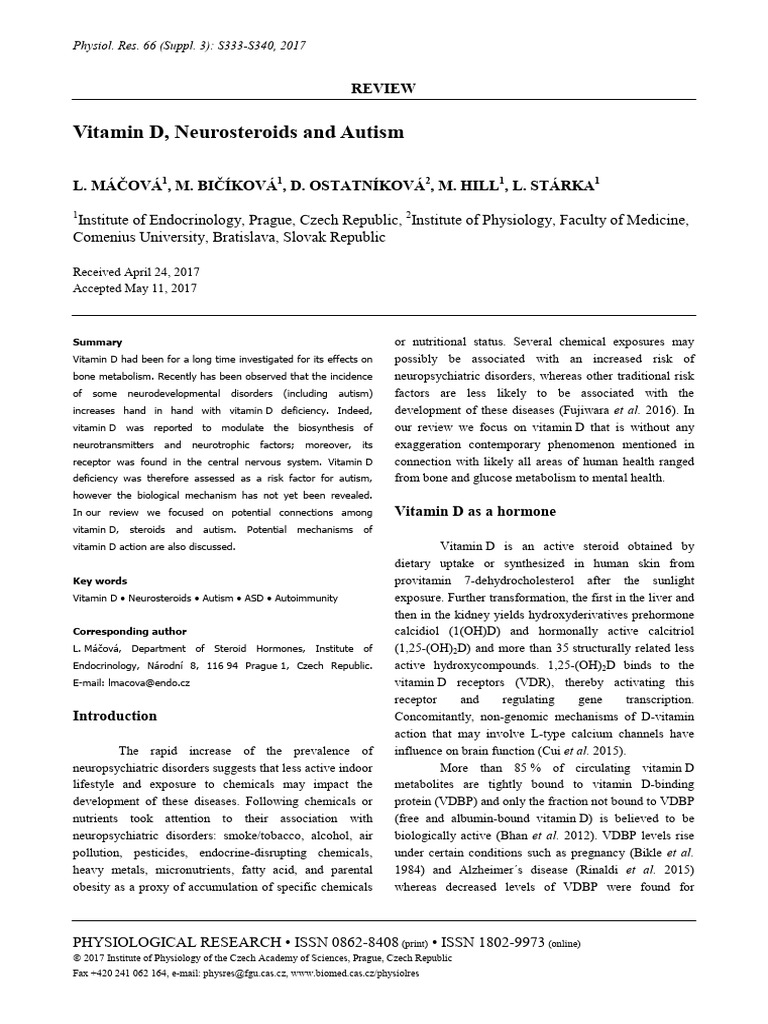 Vitamin D, Neurosteroids and Autism | PDF