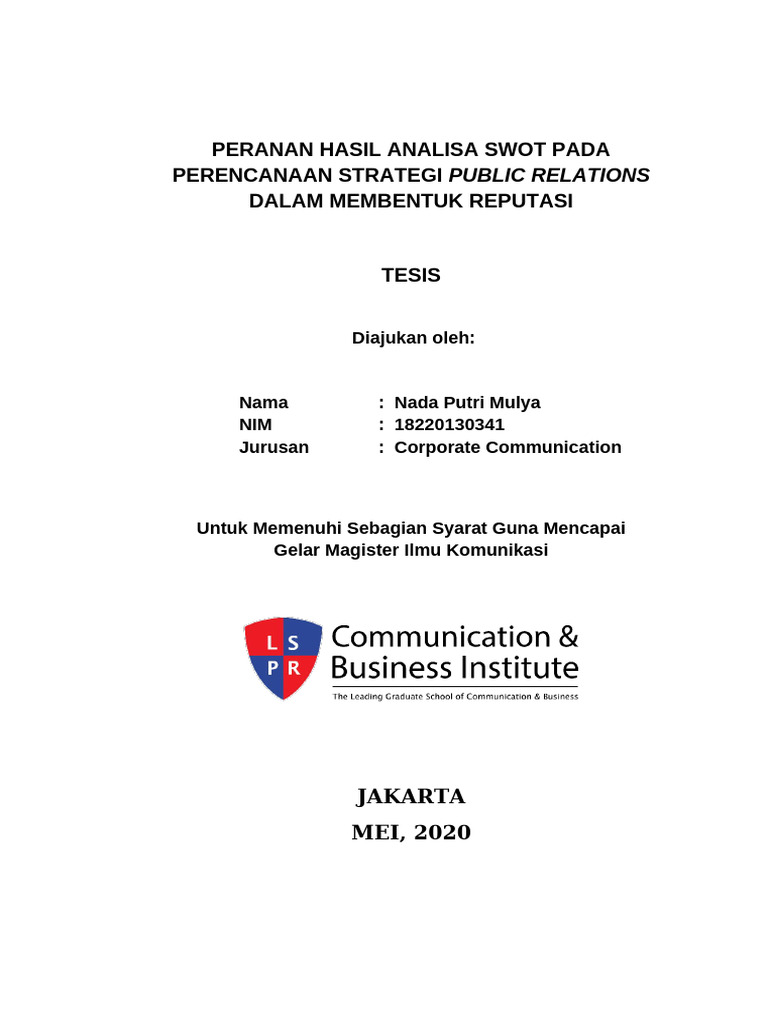 Peranan Hasil Analisa SWOT Pada Perencanaan Strategi Public Relations Dalam Membentuk Reputasi | PDF