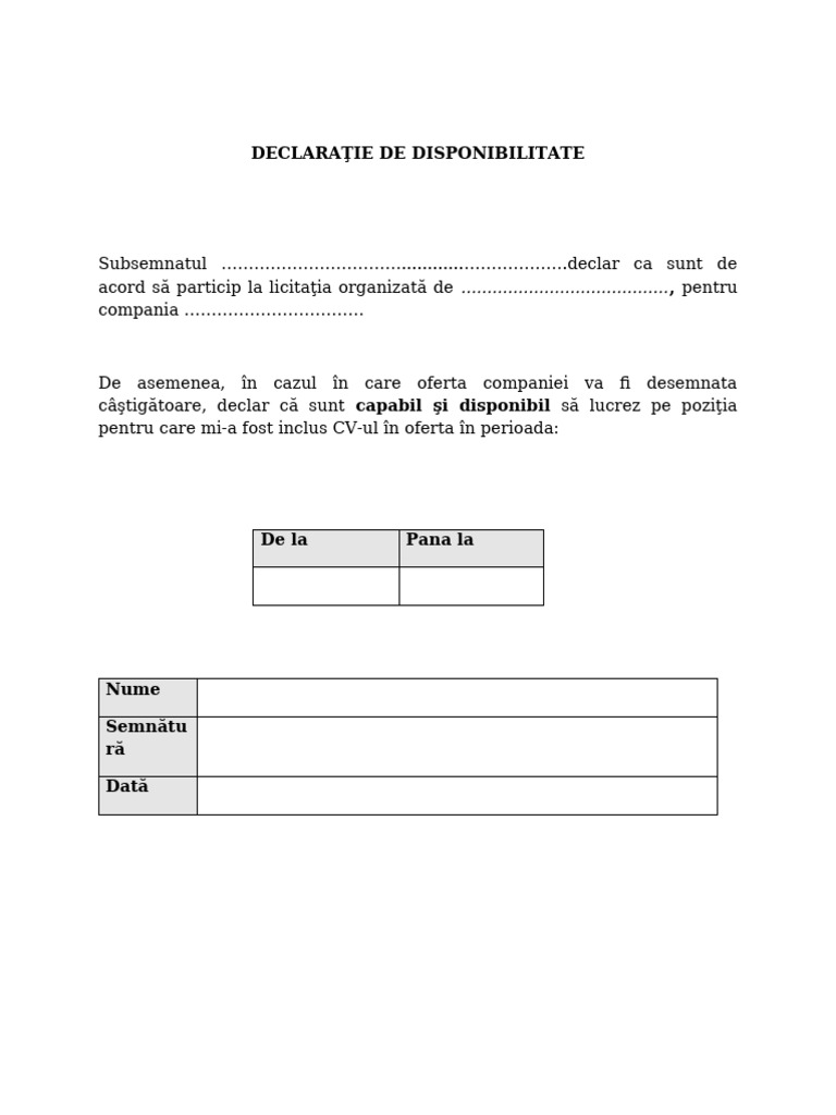 Declaratie de Disponibilitate Pentru Experti Cooptati - Model | PDF