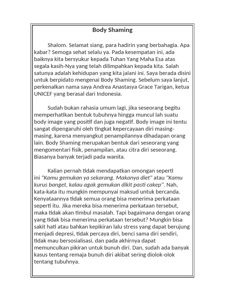 Body Shaming Pidato Andrea | PDF