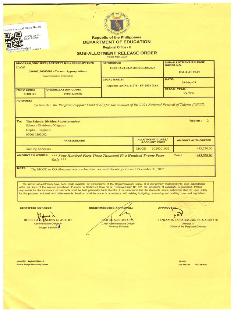 2-24-0624 RO 2 24 0631 PSF For The Conduct of The 2024 NAtional Festival of Talents NFOT | PDF
