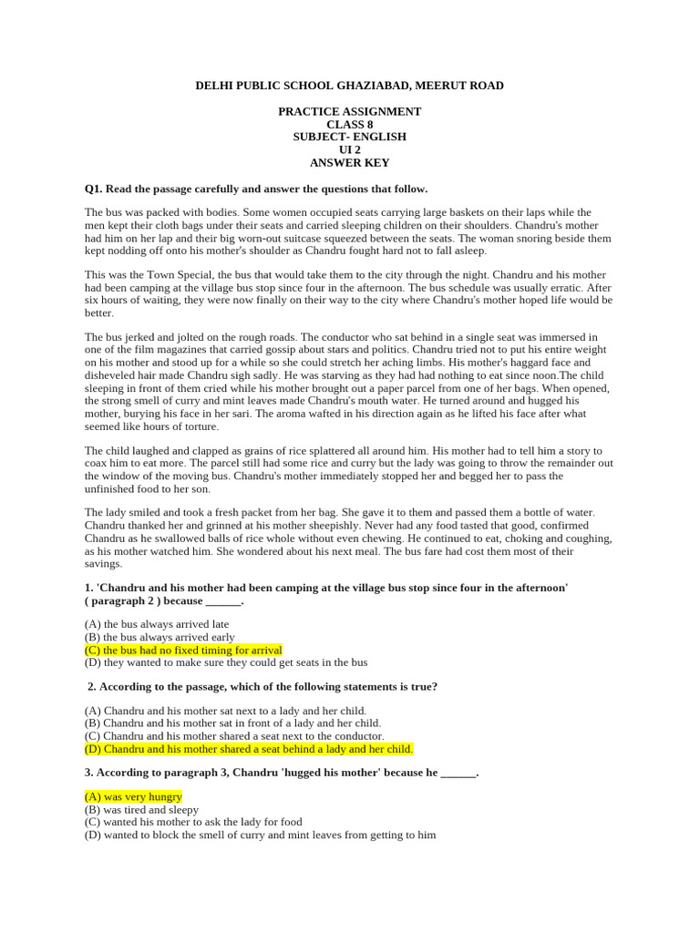 Practice Assignment-2 - Ans Key-Grade 8 | PDF