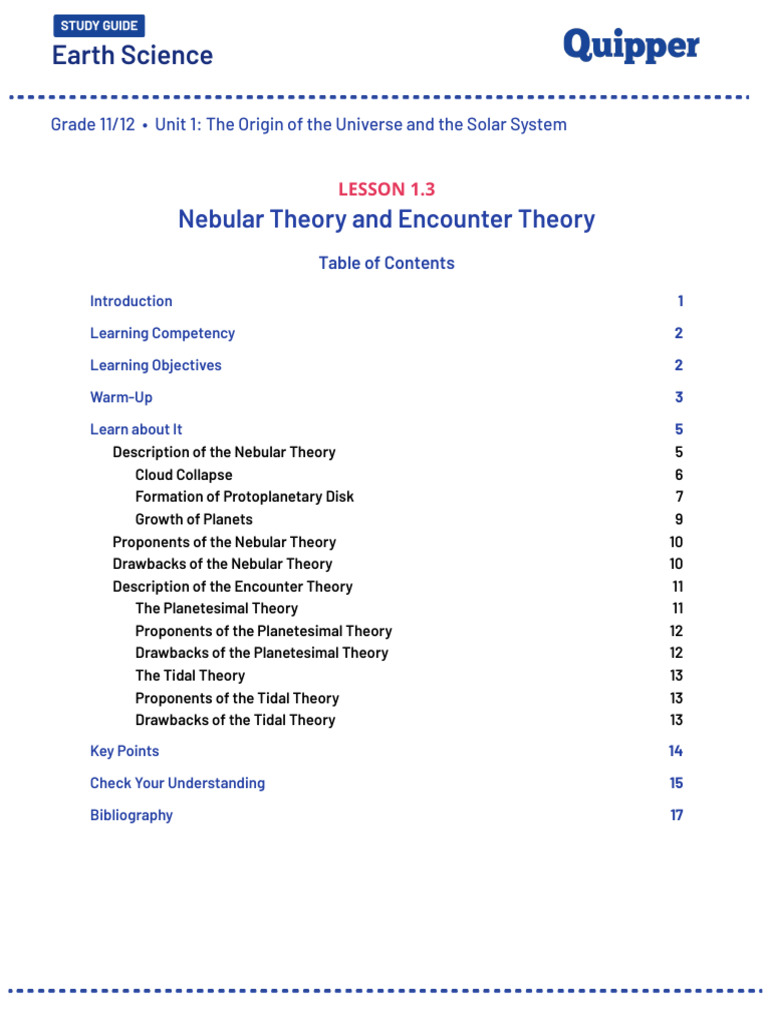 1.3 Neb.-Lesson 1.3: Nebular Theory and Encounter Theory-01 | PDF