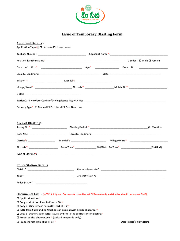 Issue of Temporary Blasting Permission Form | PDF