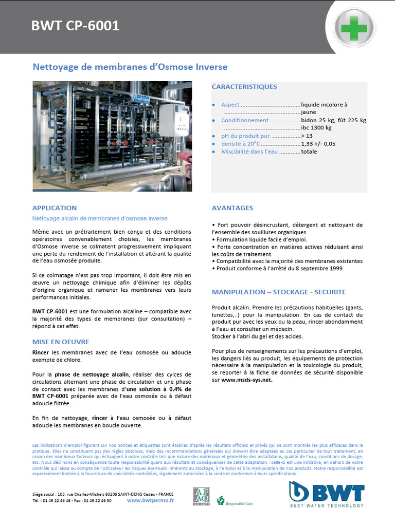 BWT CP-6001 - Osmose Inverse - FR | PDF