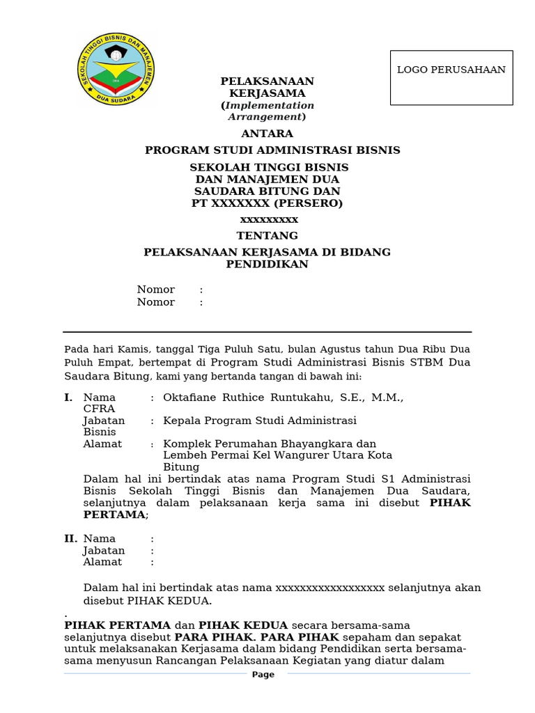 Format PKS Magang | PDF