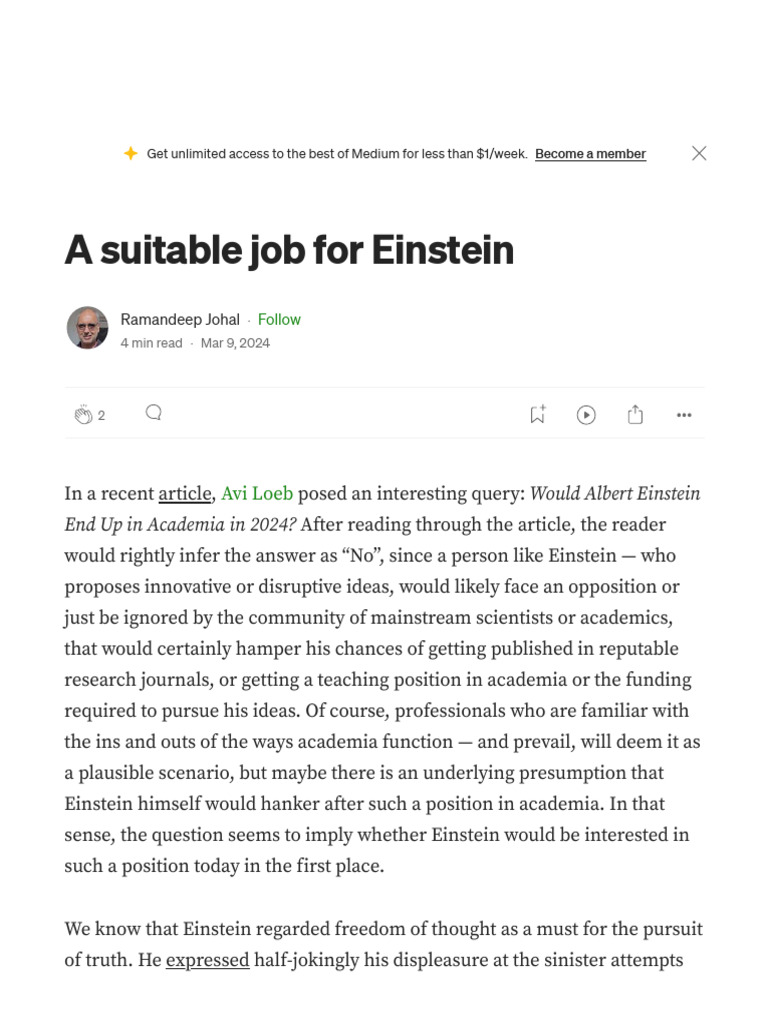 A suitable job for Einstein _ by Ramandeep Johal _ Medium | PDF