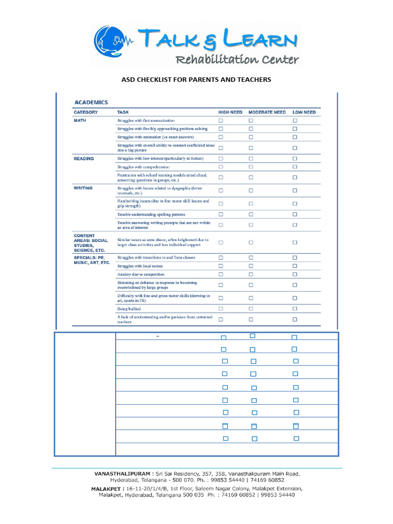 Checklist For Parents and Teachers | PDF | Self-Improvement | Science ...