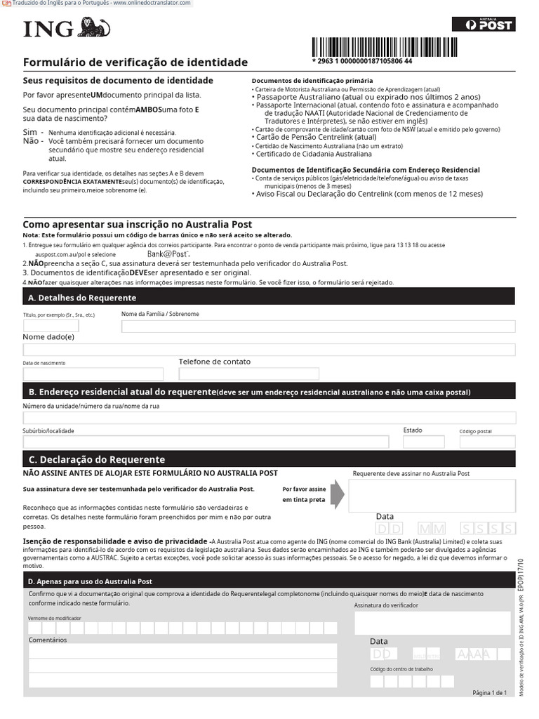 Auspost-Form en PT | PDF
