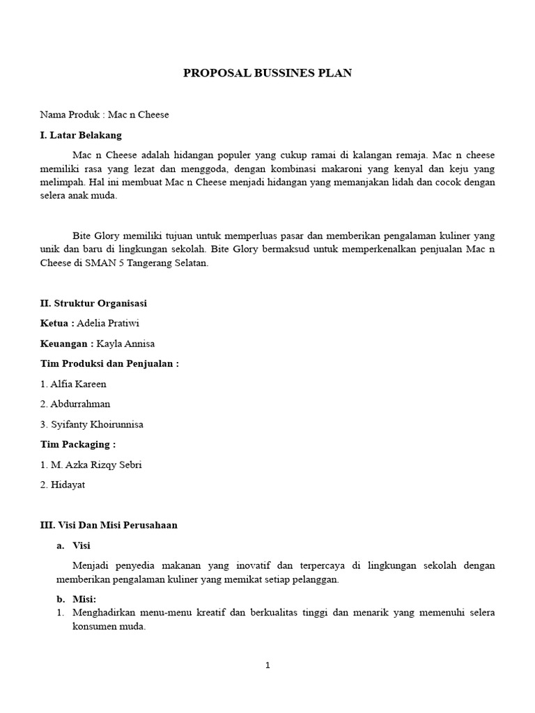 Proposal Bussines Plan P5 | PDF