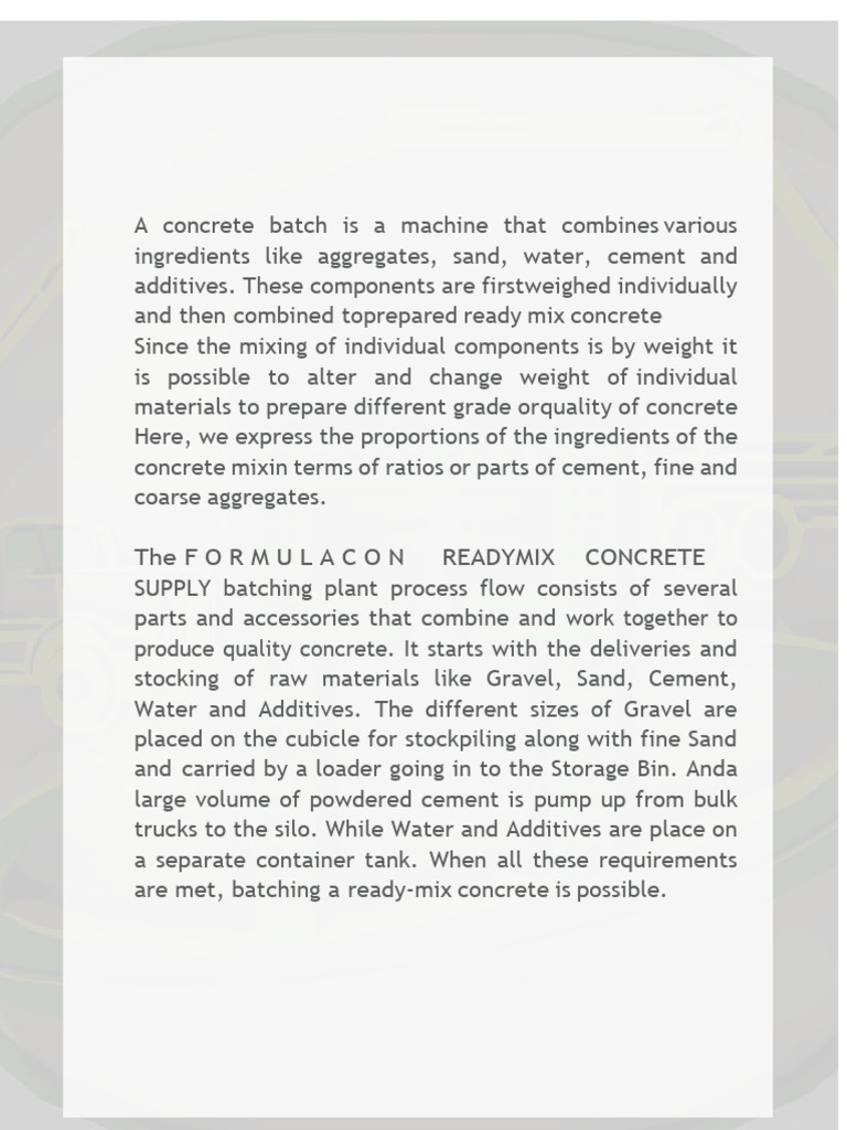 CONCRETE BATCH PLANT PROCESS FLOW-FRM | PDF