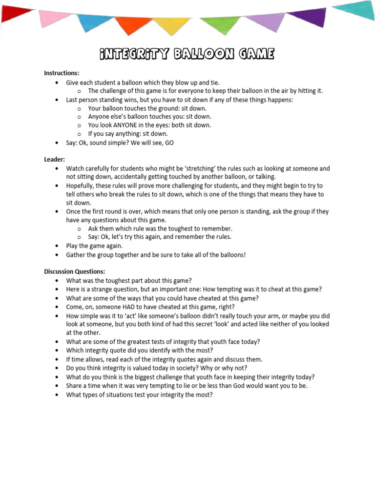 Integrity Balloon Game | PDF