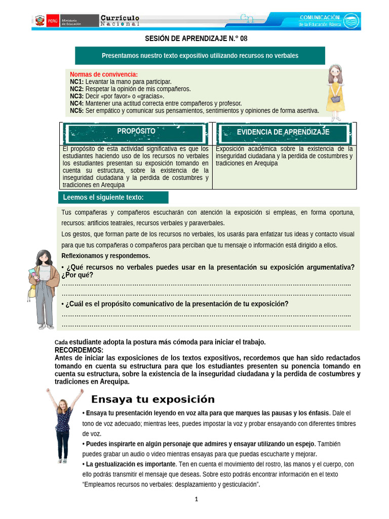 Ficha Exposiciones 3° | PDF | Comunicación no verbal | Aprendizaje