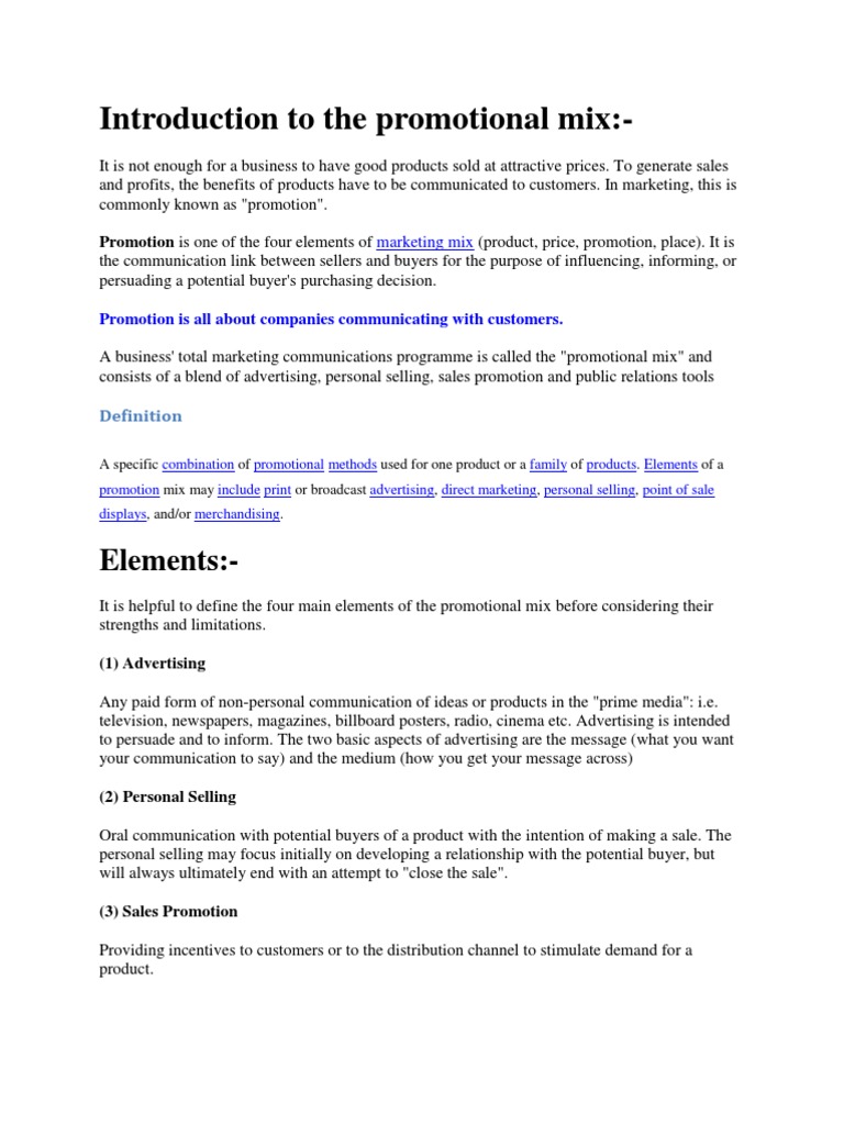 Overview of the Promotional Mix Elements | PDF | Promotion (Marketing ...
