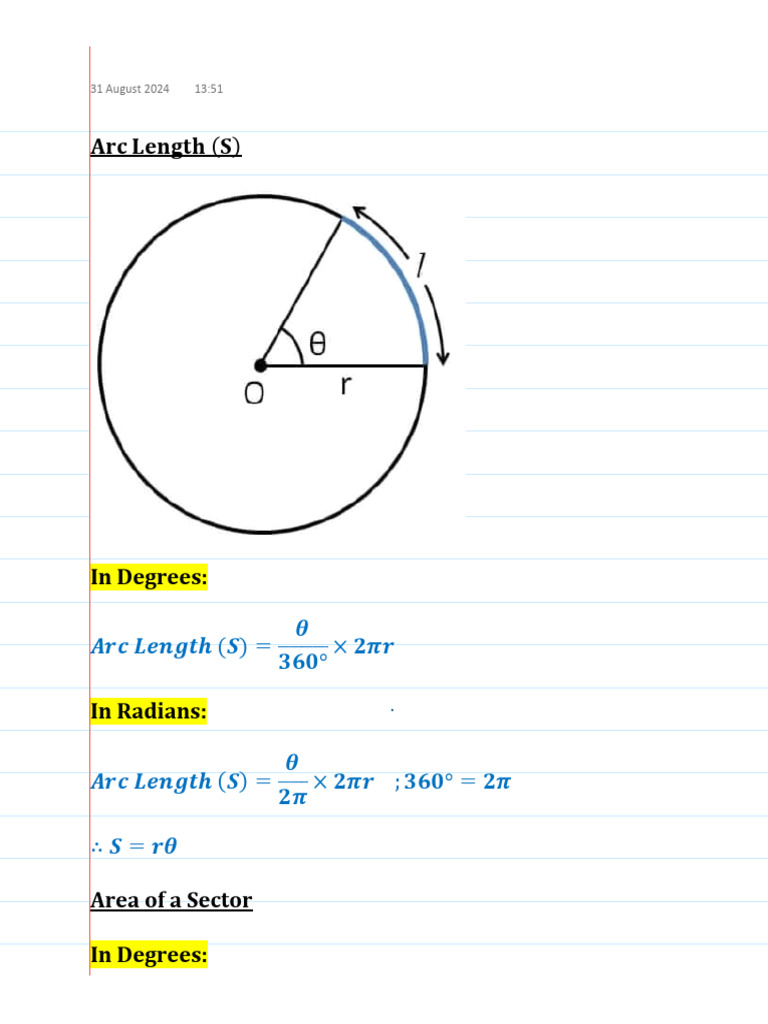 Arc Length and Area of Sector | PDF