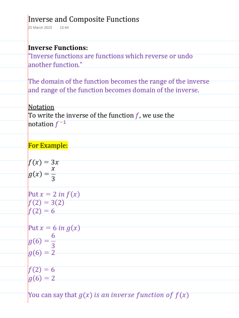 Inverse and Composite Functions | PDF
