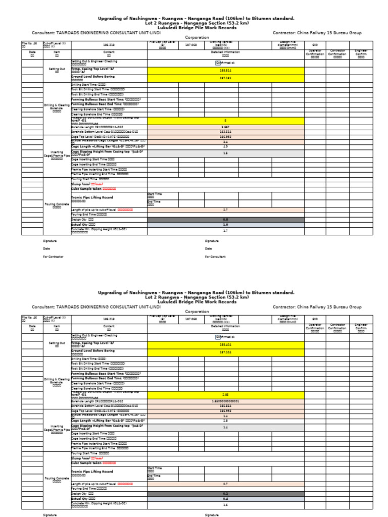 Bored Pile Log Sheet | PDF