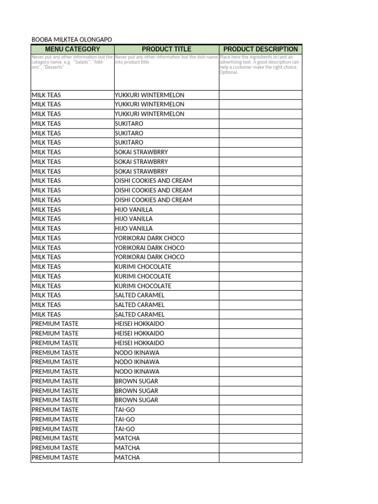 Menu Template Grab | PDF