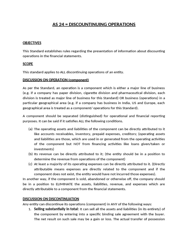 AS 24: Discontinuing Operations Guidelines | PDF | Expense | Technology ...