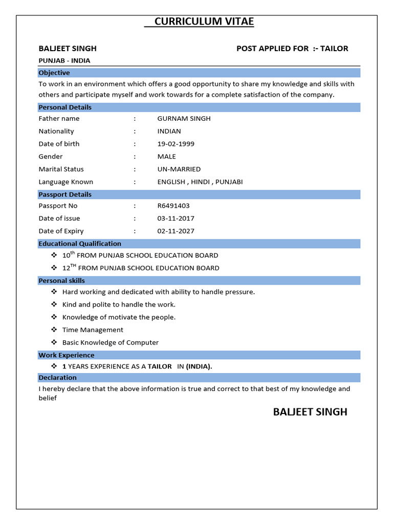 Baljeet Singh r6491403 Tailor | PDF