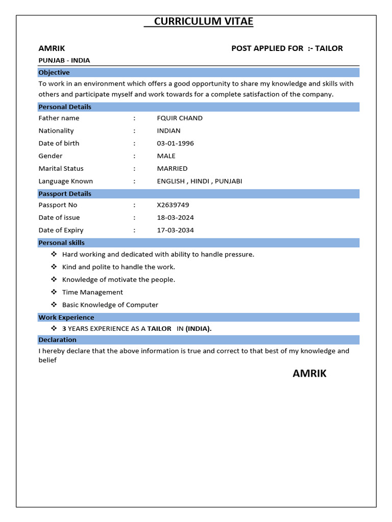 Amrik X2639749 Tailor | PDF | Self-Improvement