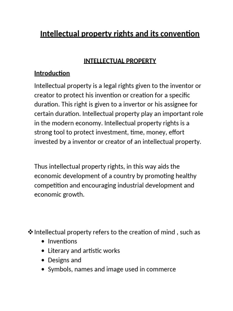 Intellectual Property Rights and Its Convention | PDF