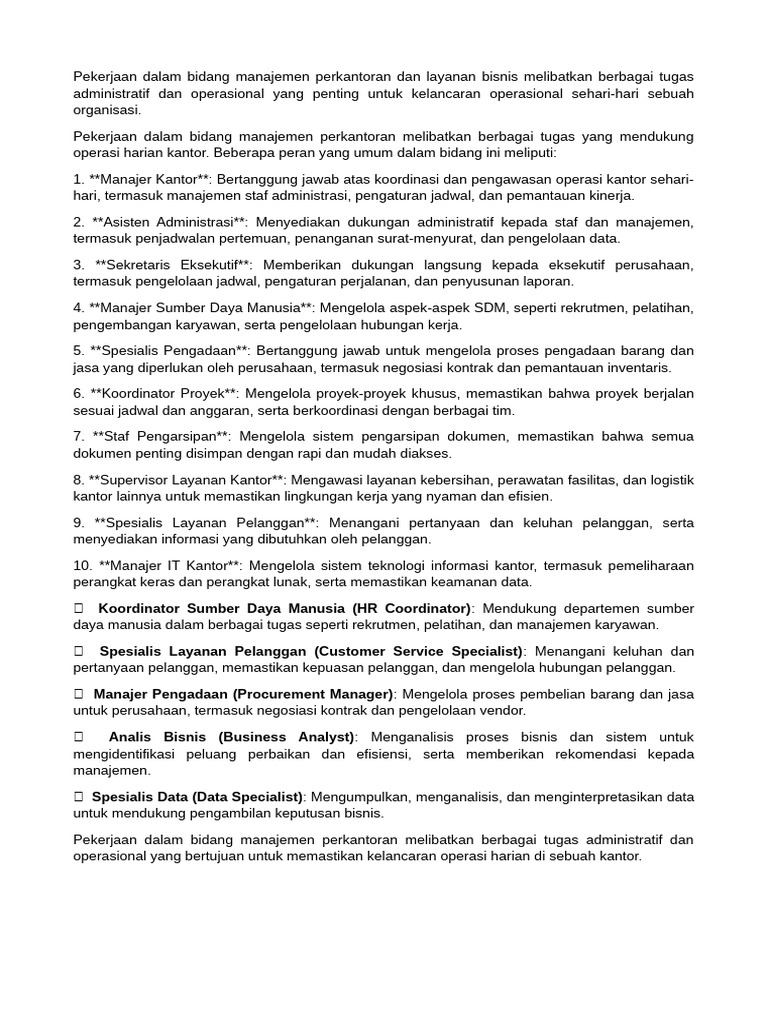 Pekerjaan Dalam Bidang MPLB | PDF