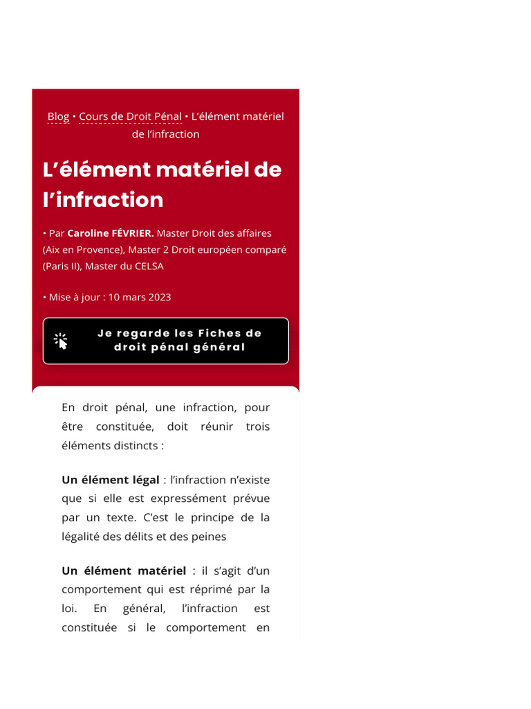 L'Élément Matériel de L'infraction | PDF