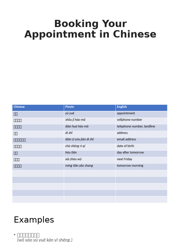 Booking Your Appointment in Chinese | PDF