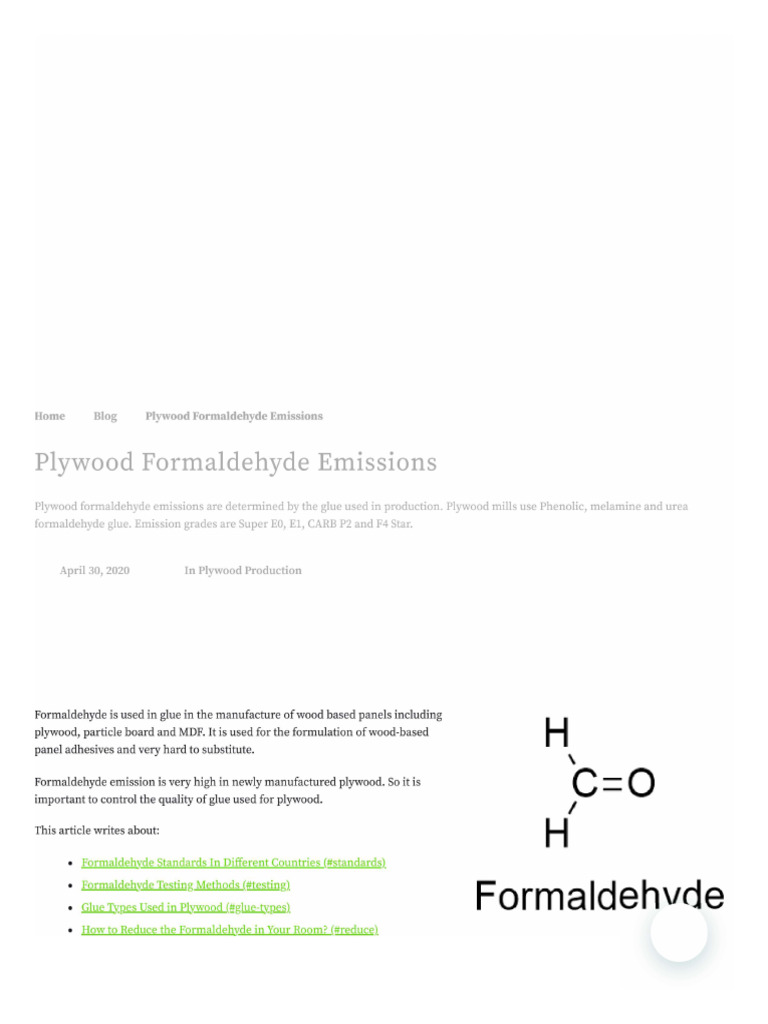 Plywood Formaldehyde Emissions | PDF