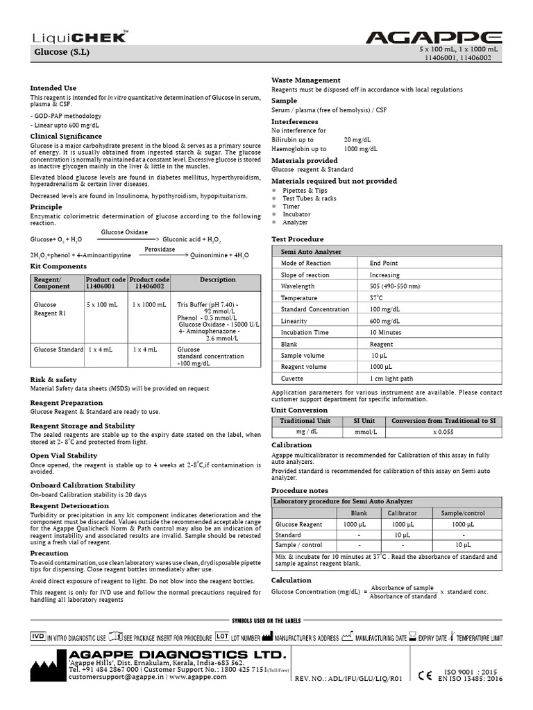 Glucose Testing Agappe | PDF
