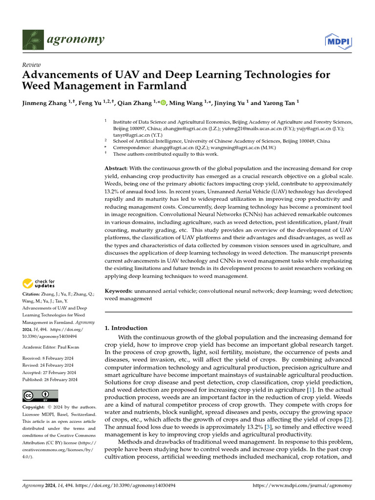 Advancements of UAV and Deep Learning Technologies For Weed Management in Farmland | PDF