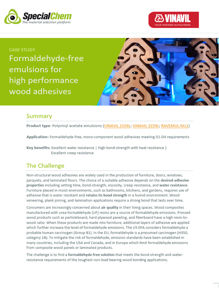 Formaldehyde Free Dispersions For Wood Adhesives - Updated | PDF