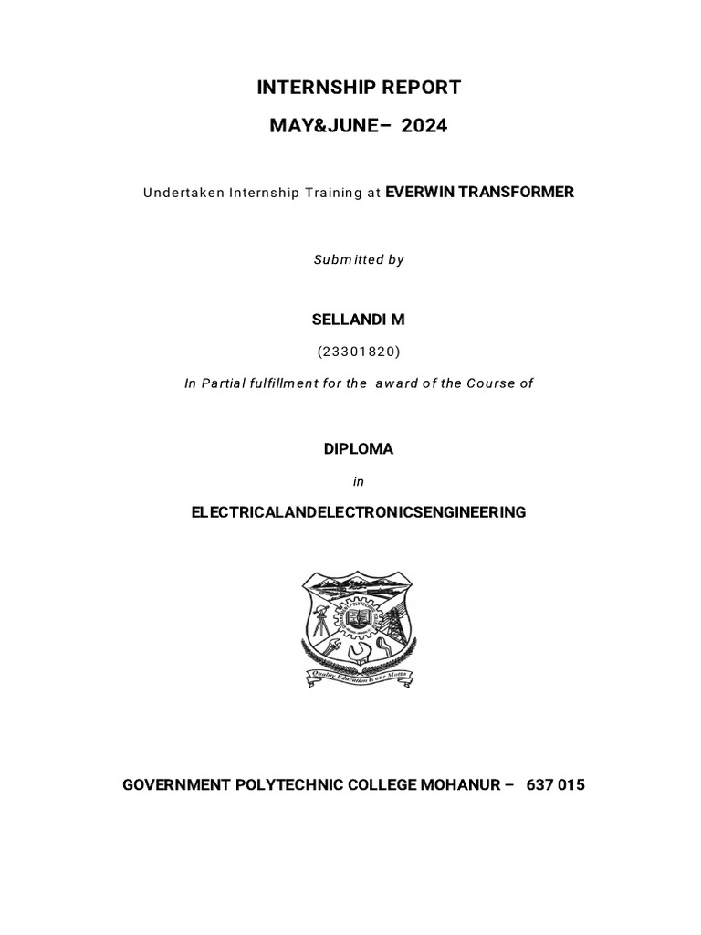 Internship Report MAY&JUNE - 2024: Everwin Transformer | PDF