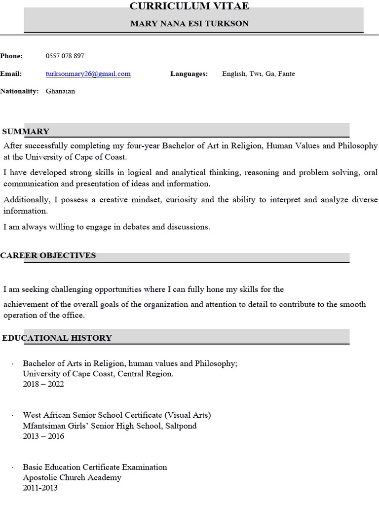 CV_-_Mary_NanaEsi_Turkson 2 | PDF