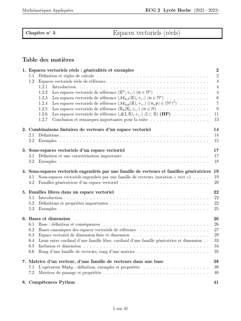 CHAPITRE 3 - Espaces Vectoriels | PDF