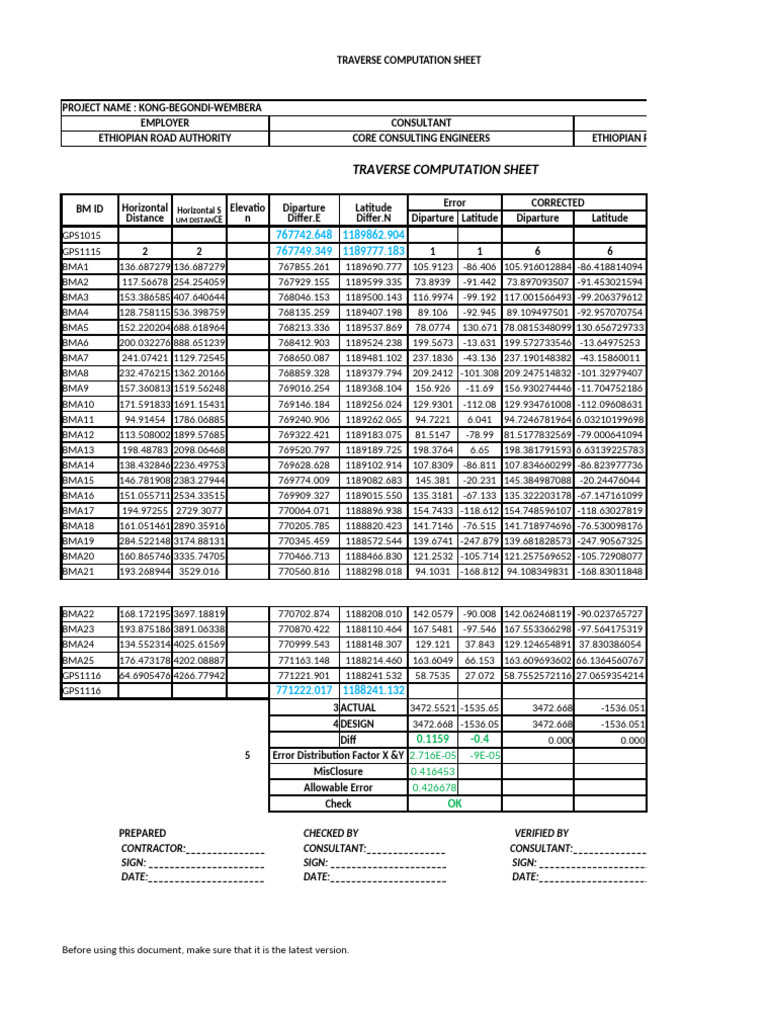 Traverse Computaion Sheet | PDF