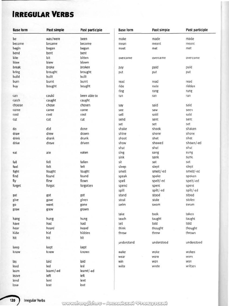 Irregular Verbs WB Solutions - Pre - Intermediate | PDF