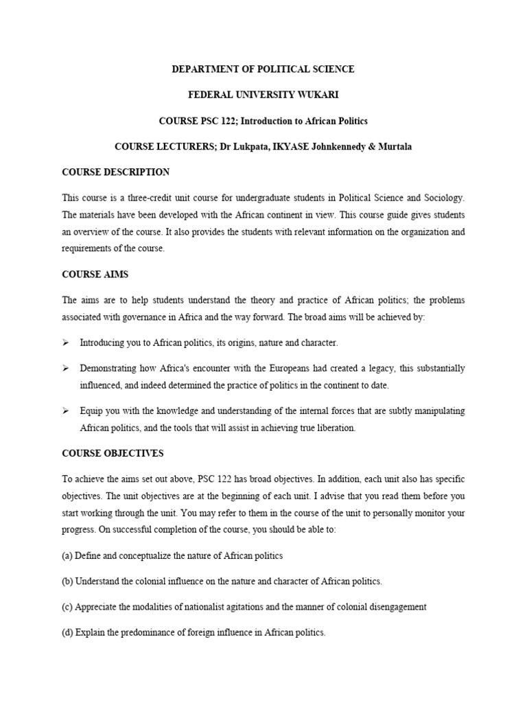 PSC 122 Course Outline | PDF PSC 122 Course Outline | PDF