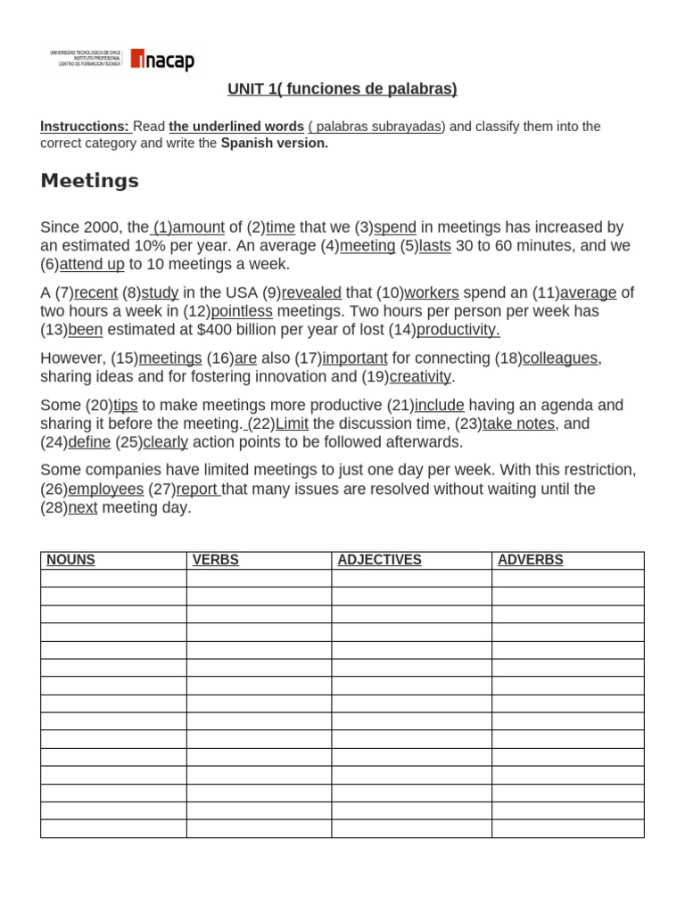 HANDOUT 1 CLASSIFYING WORDS(MEETINGS) | PDF