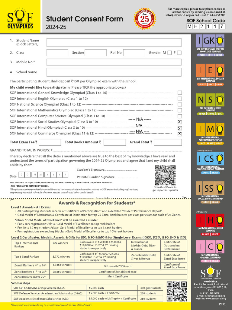 SOF - Student Consent Form 2024-25 | PDF