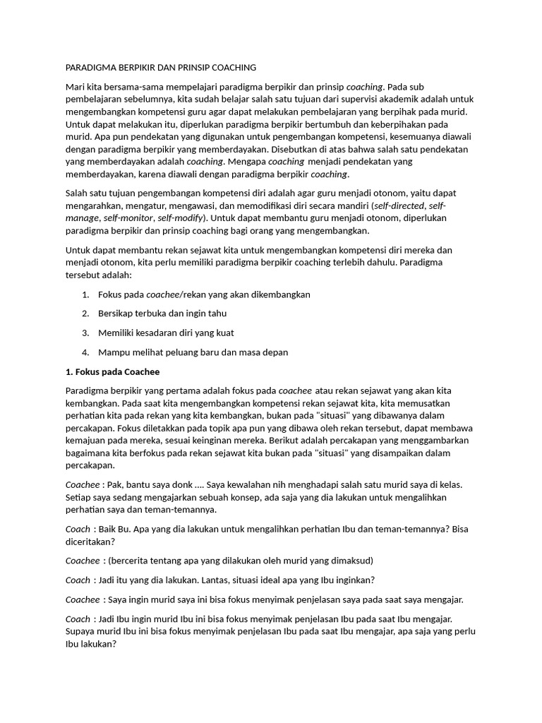 Paradigma Berpikir Dan Prinsip Coaching Pdf
