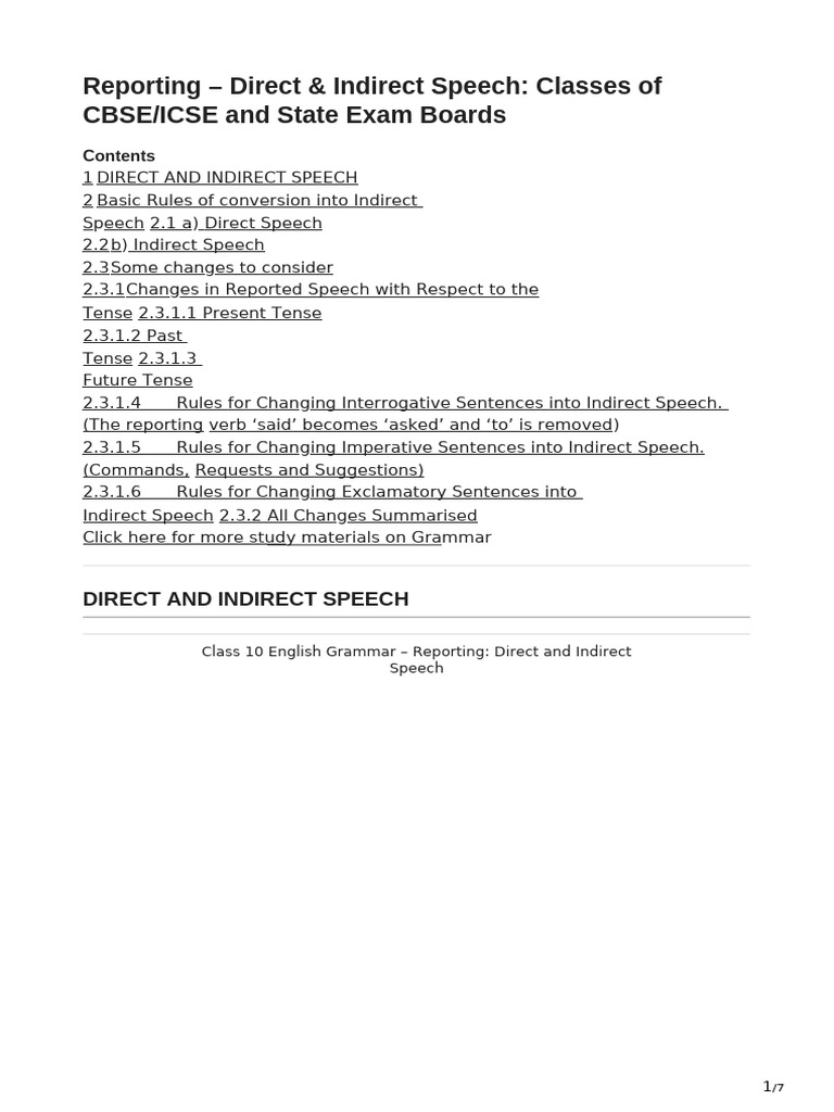 Reporting Direct Indirect Speech Classes of CBSEICSE and State Exam ...