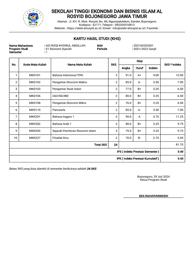 Cetak Laporan KHS Mahasiswa | PDF