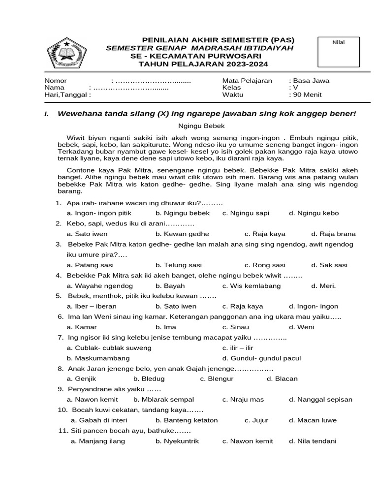 B Jawa Pas 2024 | PDF