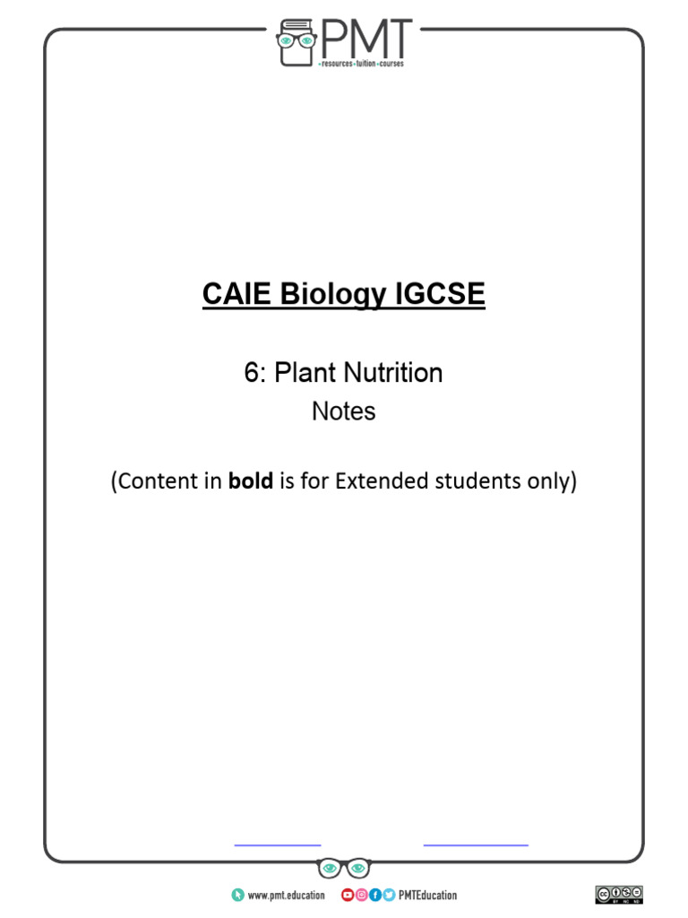 Summary Notes - Topic 6 Plant Nutrition - CAIE Biology IGCSE | PDF
