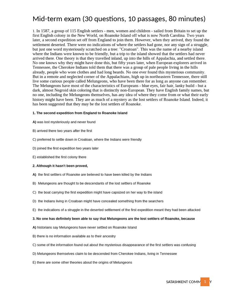 Mid Term Exam ELS 10 Passages 2 | PDF