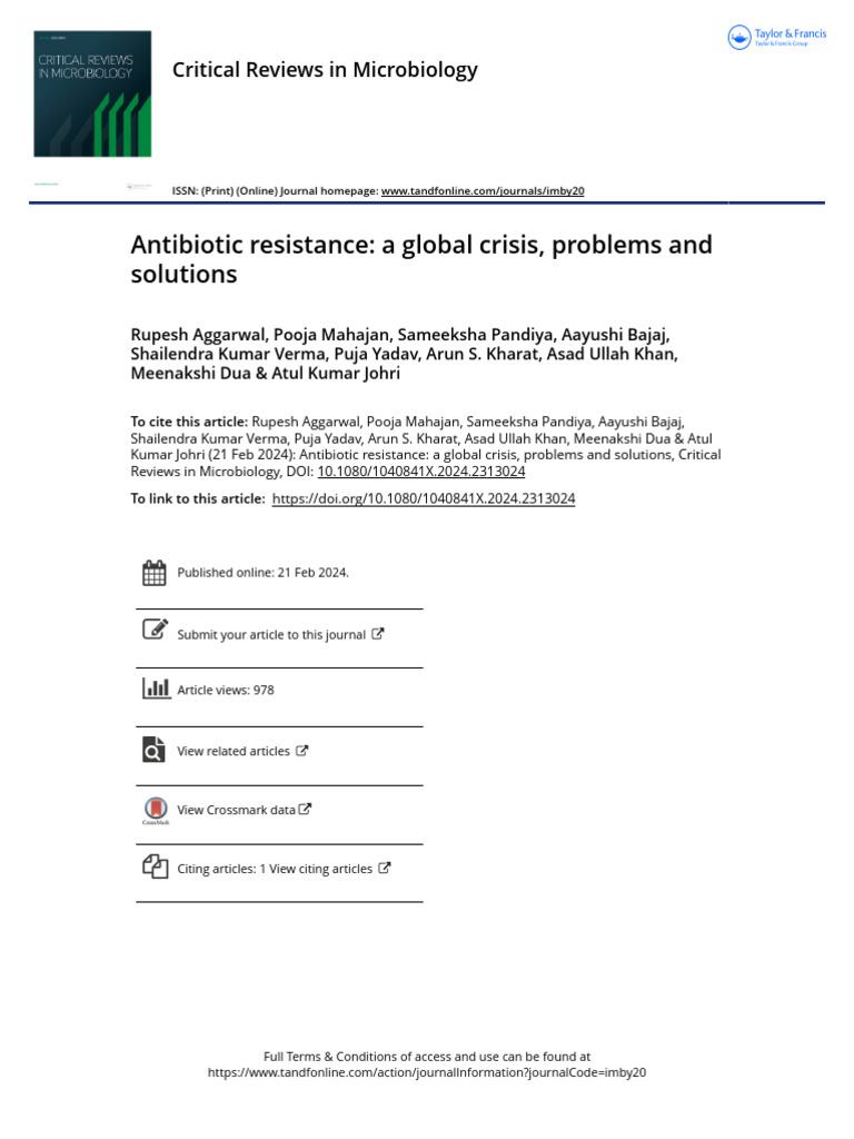 Antibiotic Resistance A Global Crisis Problems and Solutions | PDF