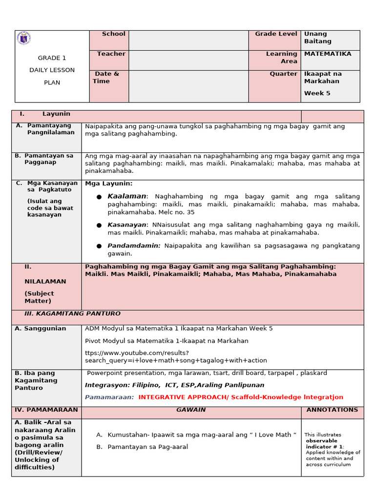 Cot - Math 1-Q4-W5 | PDF